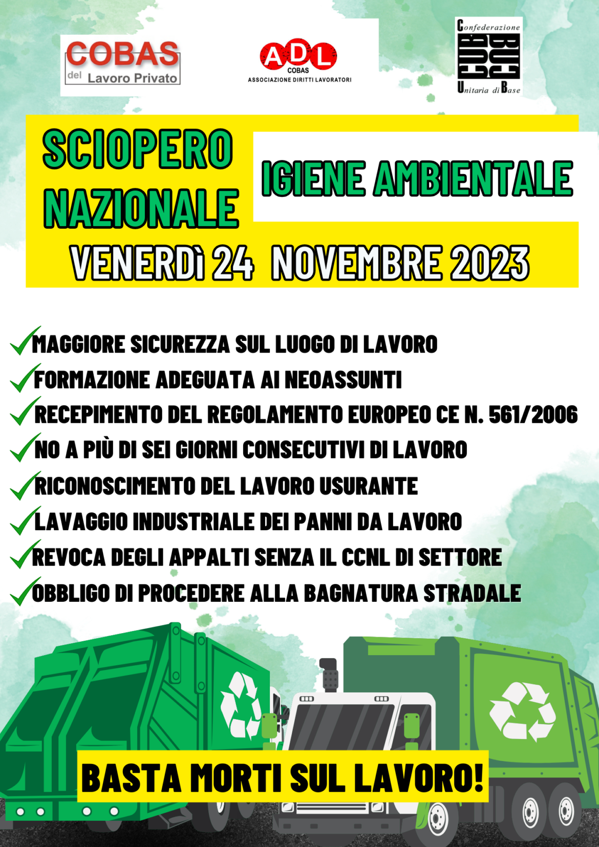 Sciopero Nazionale Igiene Ambientale 24 novembre - CUB